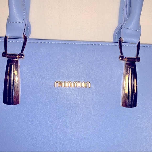 minmin | Bags | Leather Sky Blue Handbag Tote Shoulder Bag Crossbody ...